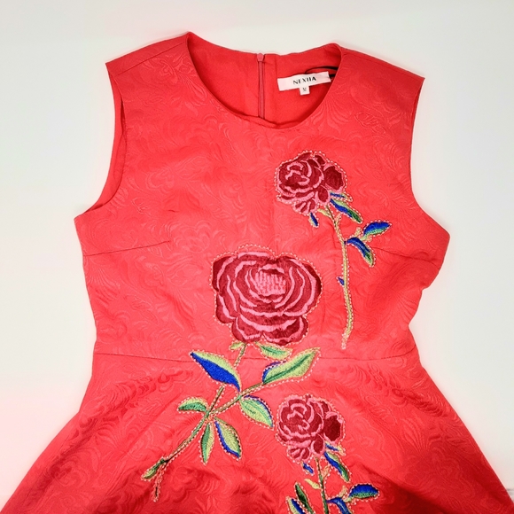 Dresses | Floral Red Rose Embroidered Dress M | Poshmark